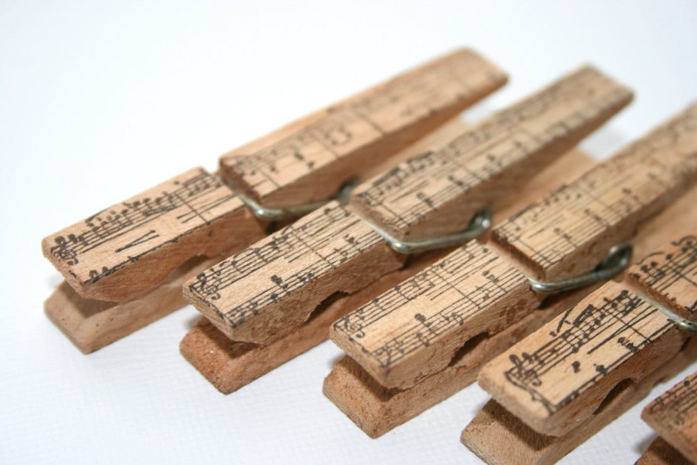 25 Vintage Musical Notation Stamped Wood Clothespin Set - Etsy
