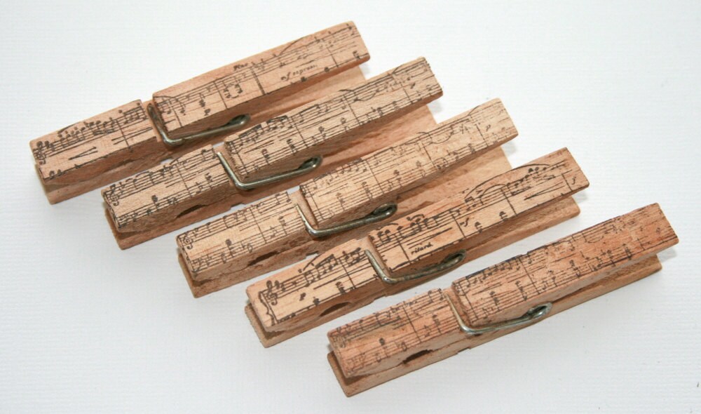 25 Vintage Musical Notation Stamped Wood Clothespin Set - Etsy