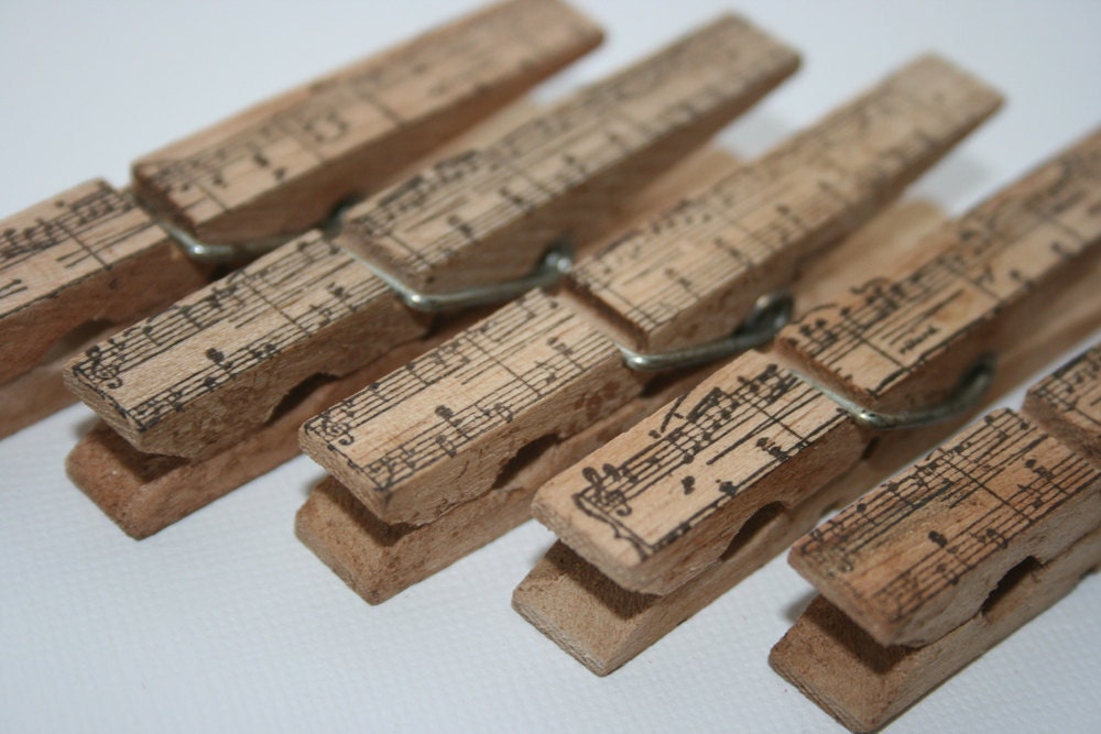 25 Vintage Musical Notation Stamped Wood Clothespin Set - Etsy