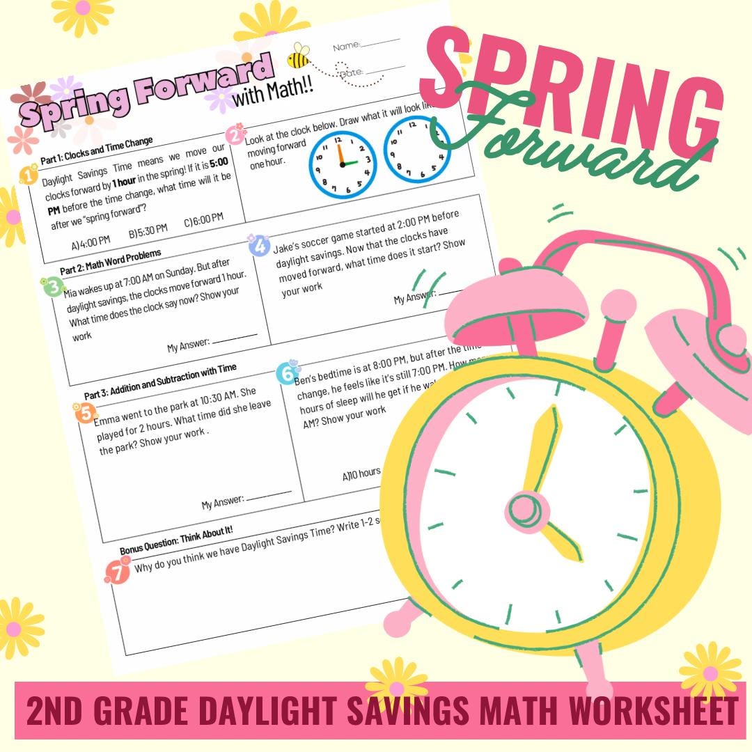 Daylight Savings Time Math Worksheet | Telling Time, Word Problems ...