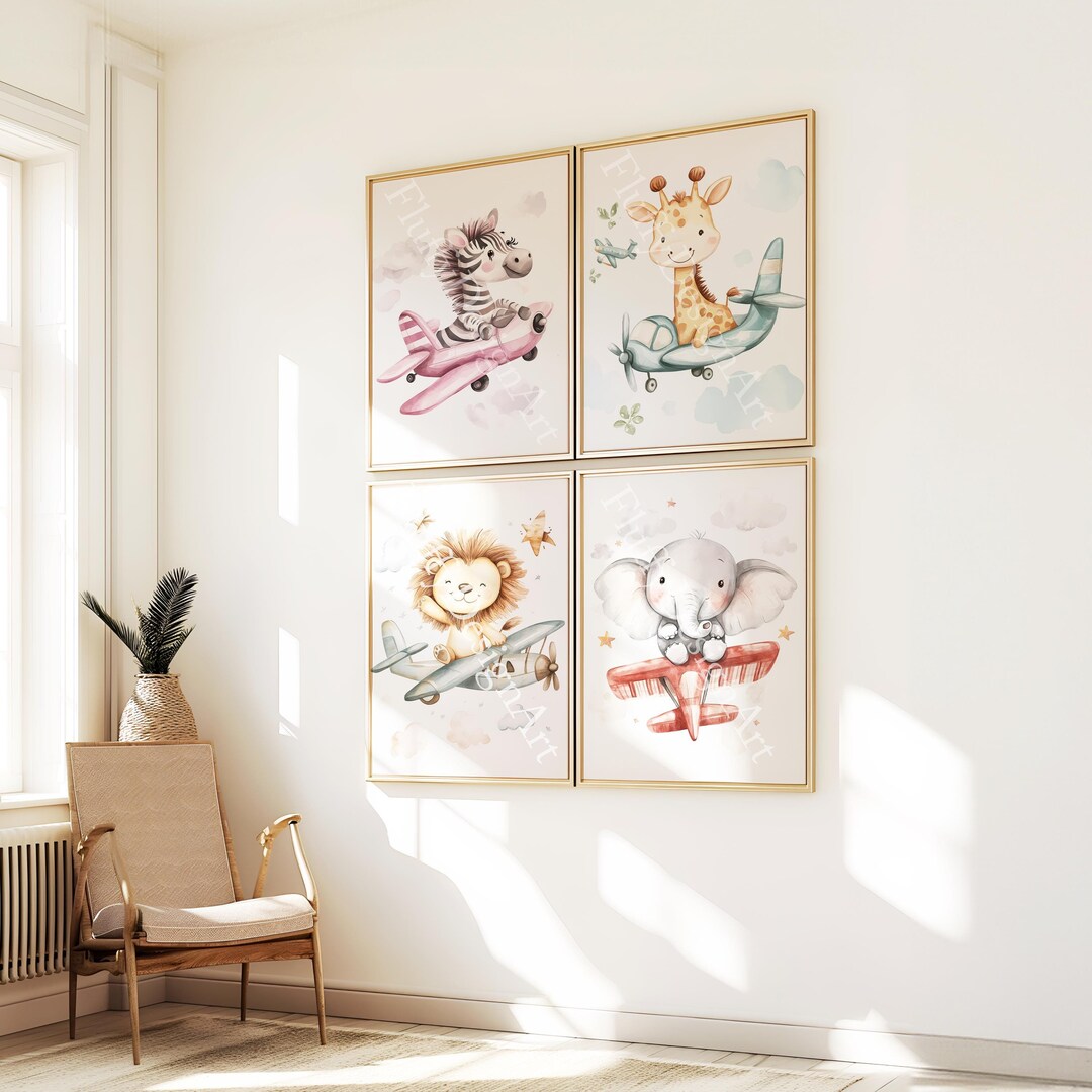 Set of 4 Travel Safari Animal Posters - Jungle Animal Wall Art, Gift ...