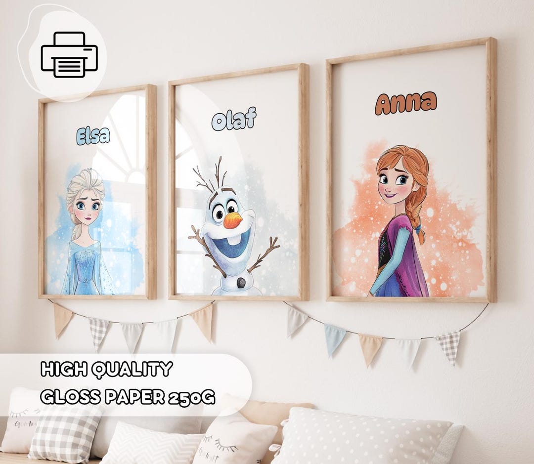 Frozen Nursery Poster Set – Elsa, Anna and Olaf Wall Art for Girls Room ...