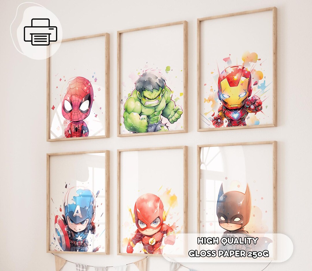 Set of 6 Baby Superheroes Wall Art - Watercolor Superhero Prints, Boys ...