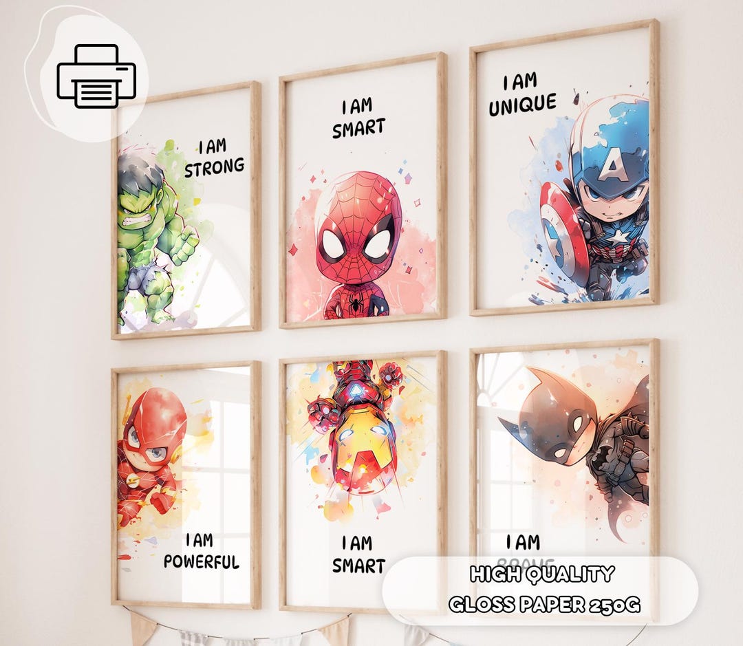 6 Watercolor Superheroes Prints - Affirmation Superhero Posters, Boys ...