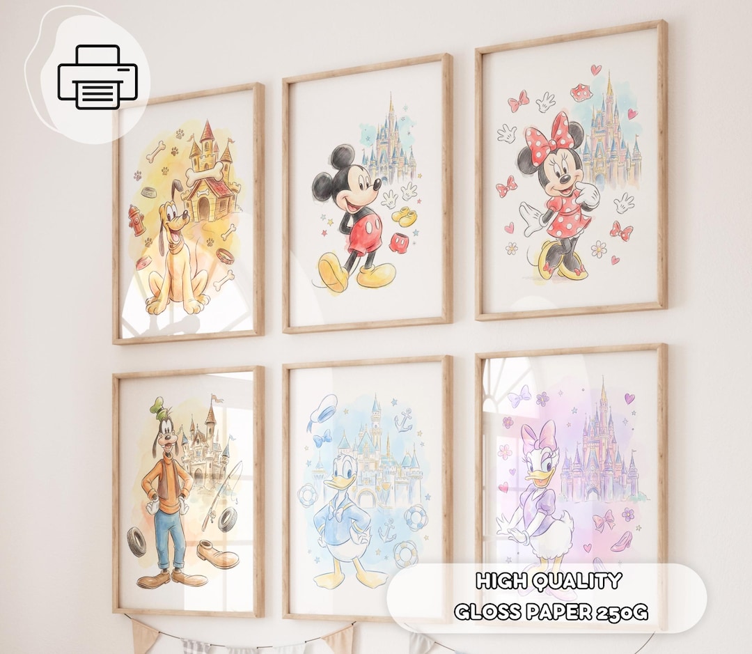 6 Gentle Mickey & Friends Prints - Hand-drawing Effect, Mickey and ...