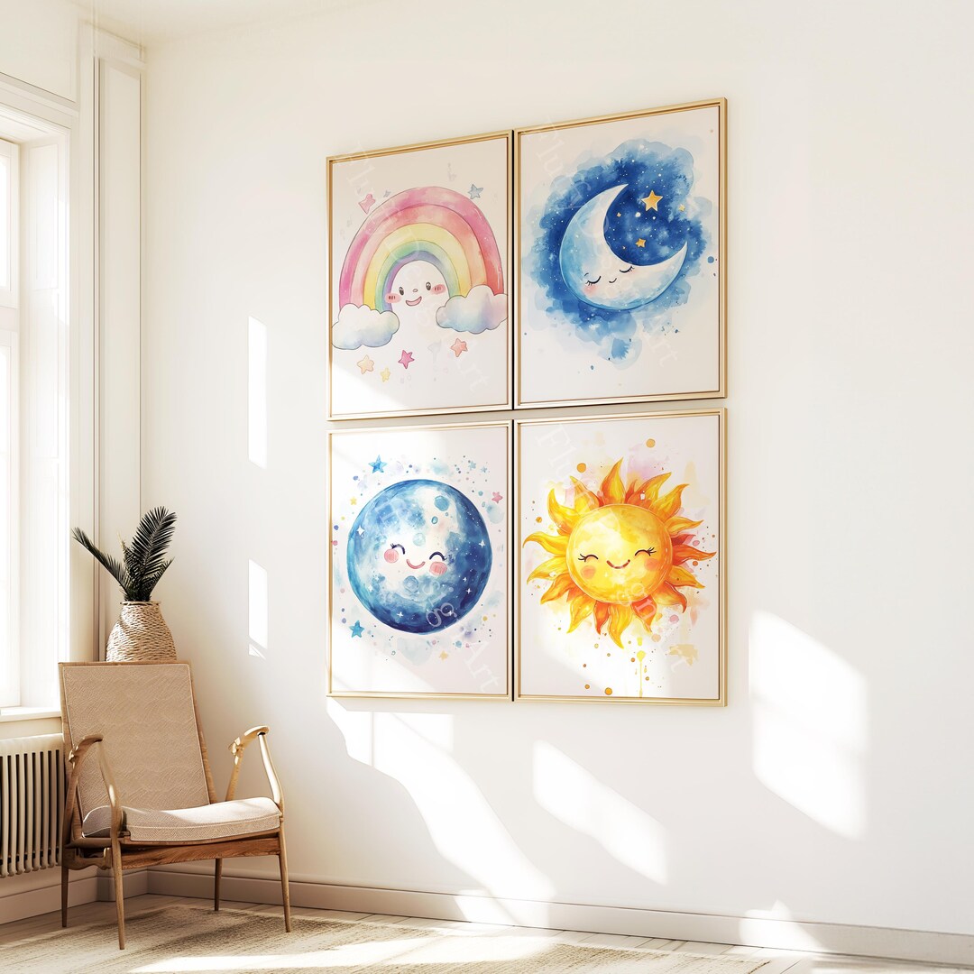 Set of 4 Chibi Weather Poster - Nursery Decor, Kids Room Decor ...