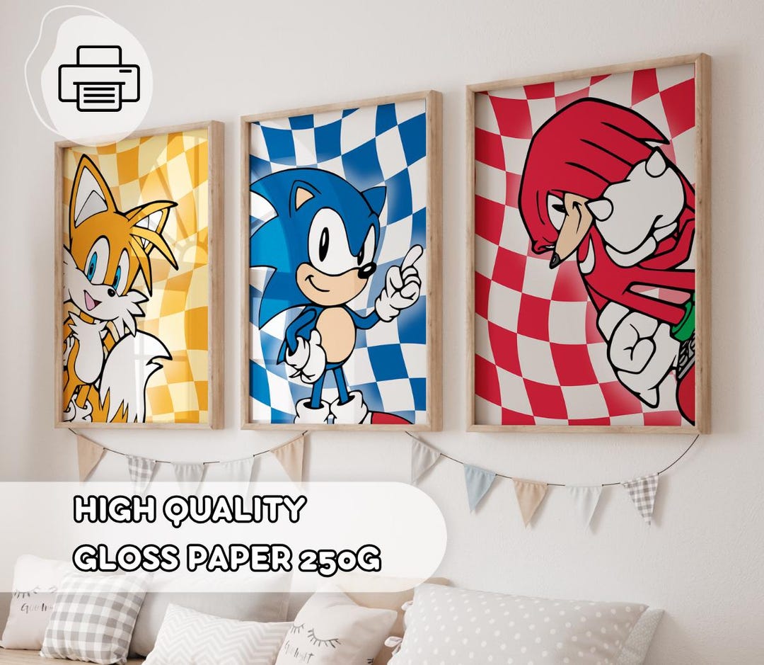 3 Sonic the Hedgehog Checkered Posters - Sonic Wall Art, Tails ...
