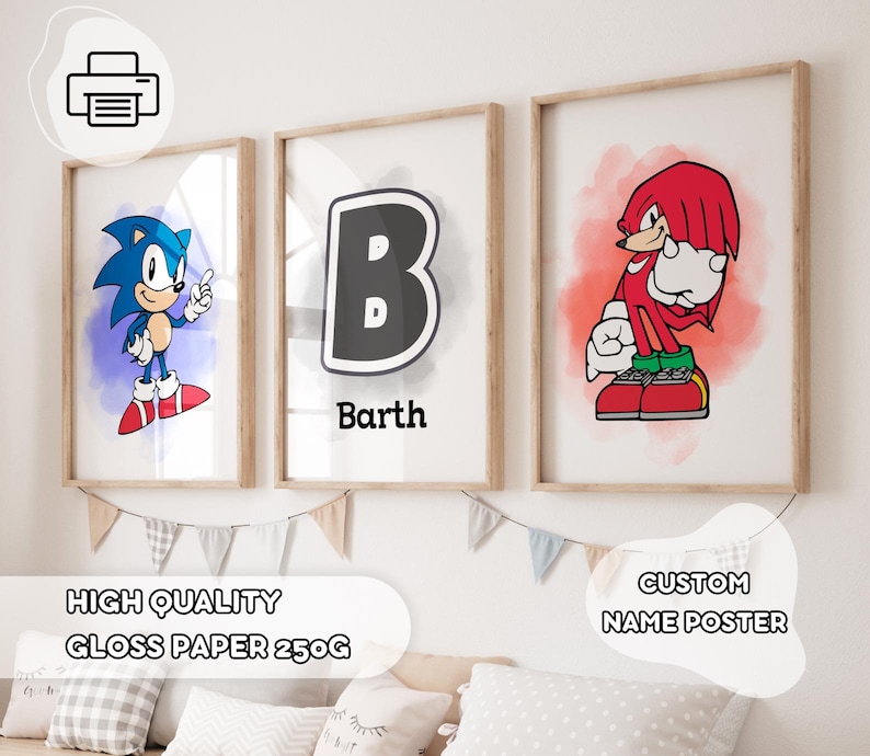 3 Custom Sonic the Hedgehog Prints - Personalized Sonic Wall Art ...