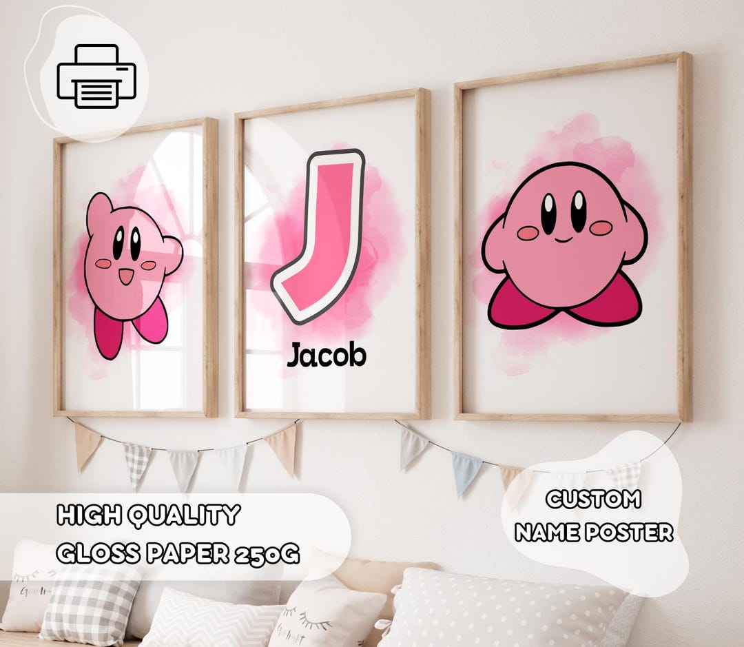 3 Personalized Kirby Posters - Your Name Gift, Nursery Decor, Playroom ...