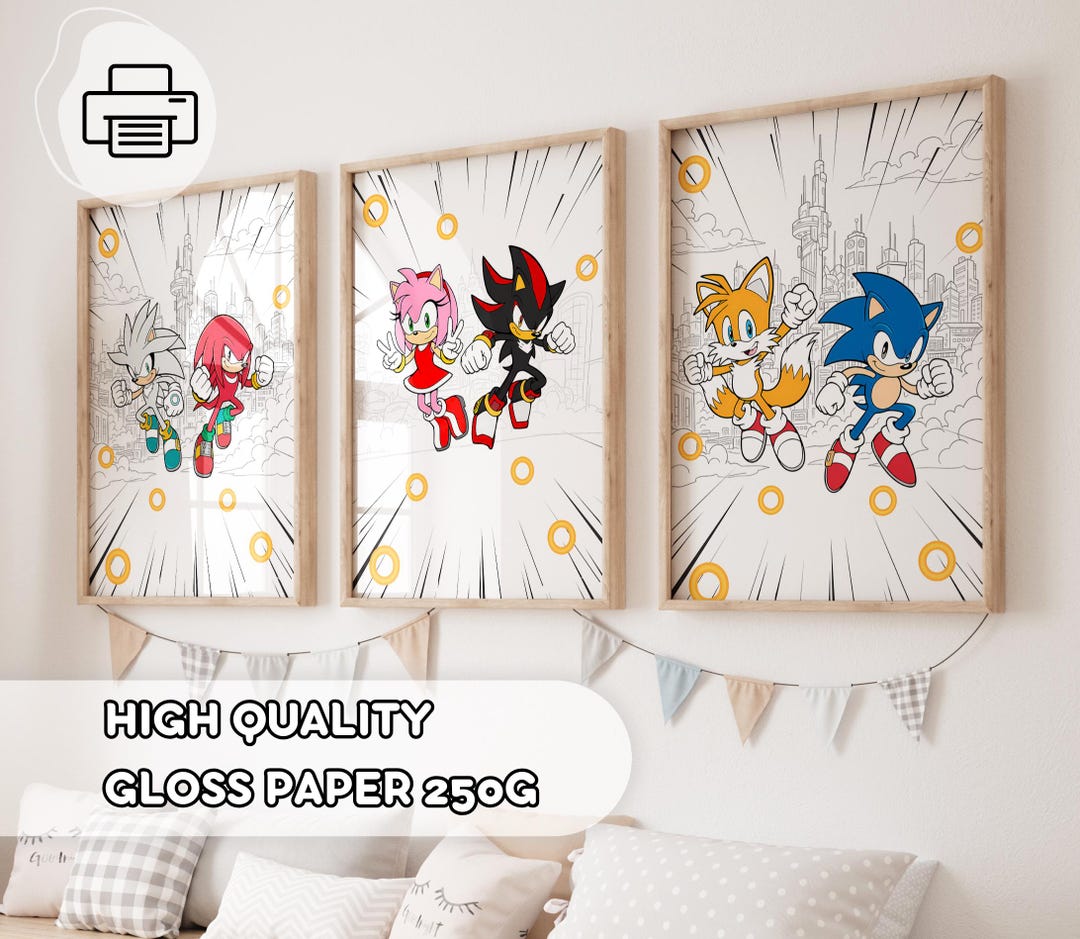 3 Anime Sonic the Hedgehog Prints - Boys Room, Comics Themed, Playroom ...
