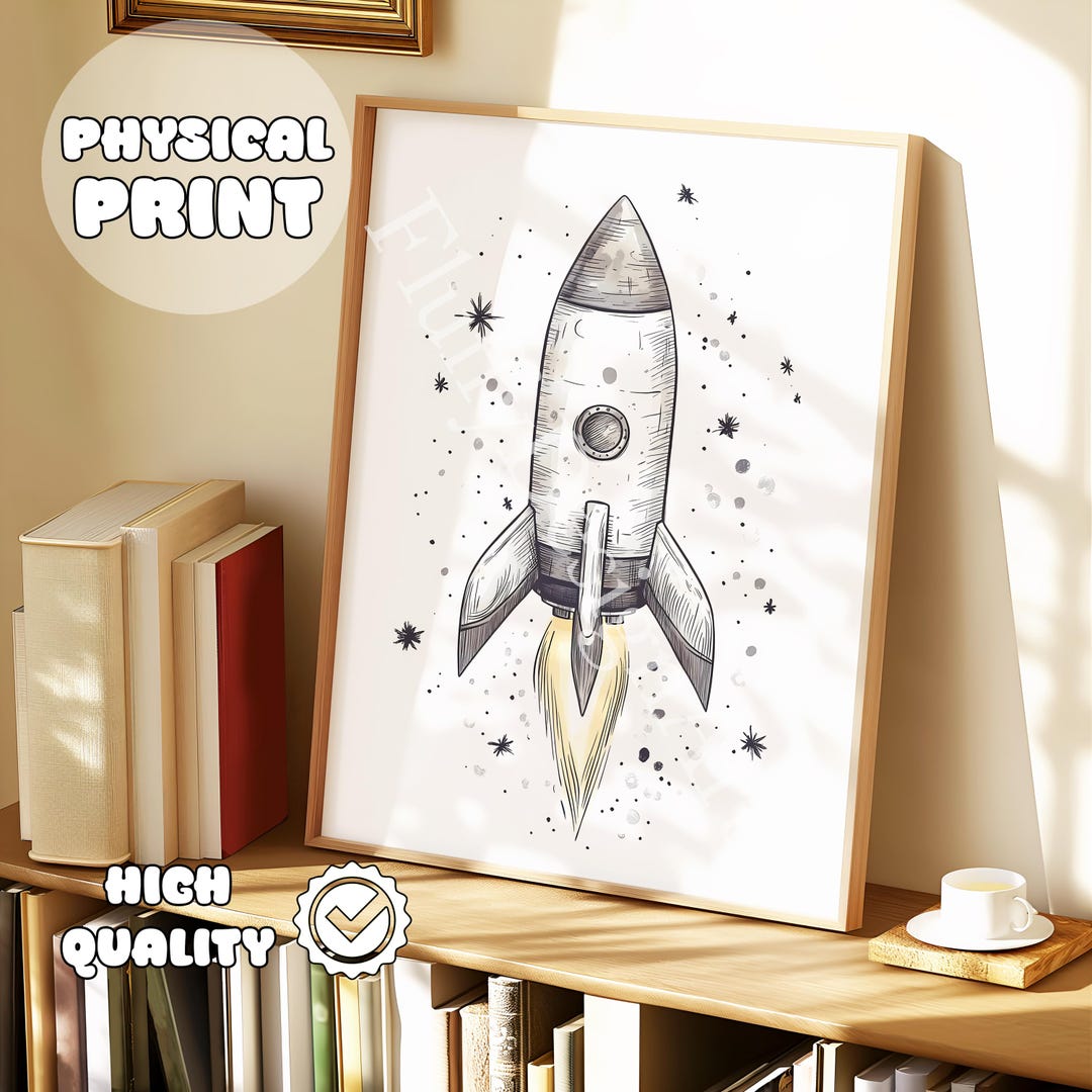 Watercolor Space Rocket Ship Poster - Space Room Decor, Outer Space ...