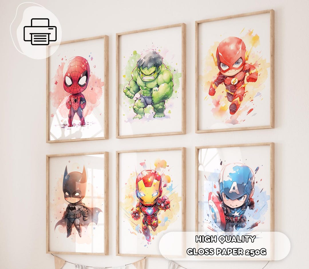6 Watercolor Superheroes Wall Art - Avengers Prints, Superhero Poster ...