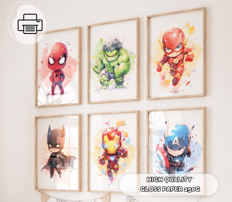 6 Watercolor Superheroes Wall Art - Avengers Prints, Superhero Poster ...