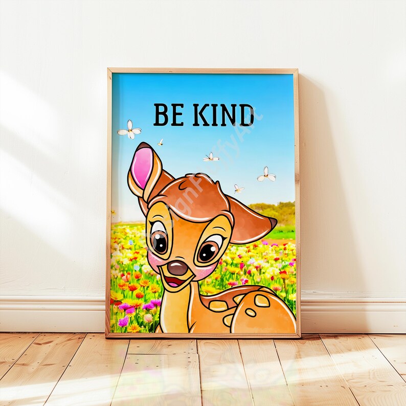 3 Affirmation Bambi Posters - Spring Flowers Prints, Be Brave Loved ...