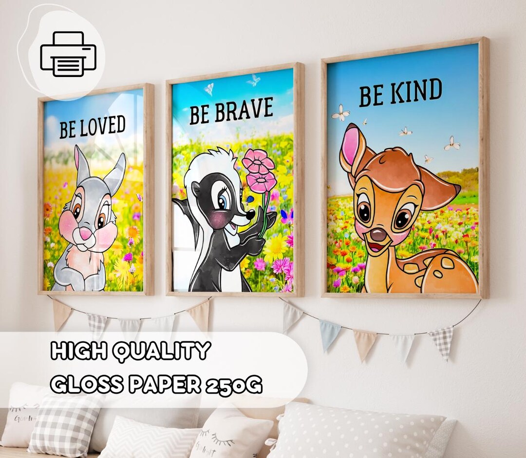 3 Affirmation Bambi Posters - Spring Flowers Prints, Be Brave Loved ...