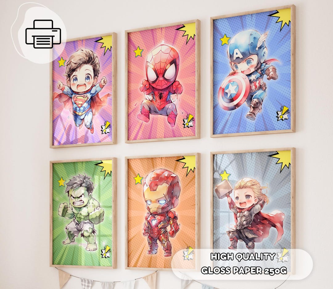 6 Comics Superheroes Poster Set - Avengers Prints, Superhero Poster Set ...
