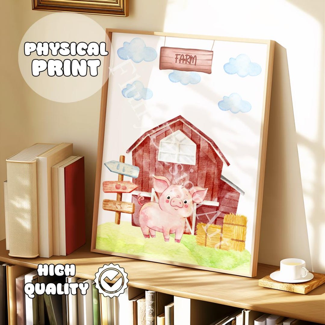1 Pig Farm Animal Print Poster - Nursery Farm Animals - Watercolor Barn ...