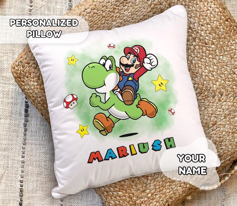 Personalized Super Mario Pillow - Birthday Gift for Kids, Kids Room ...