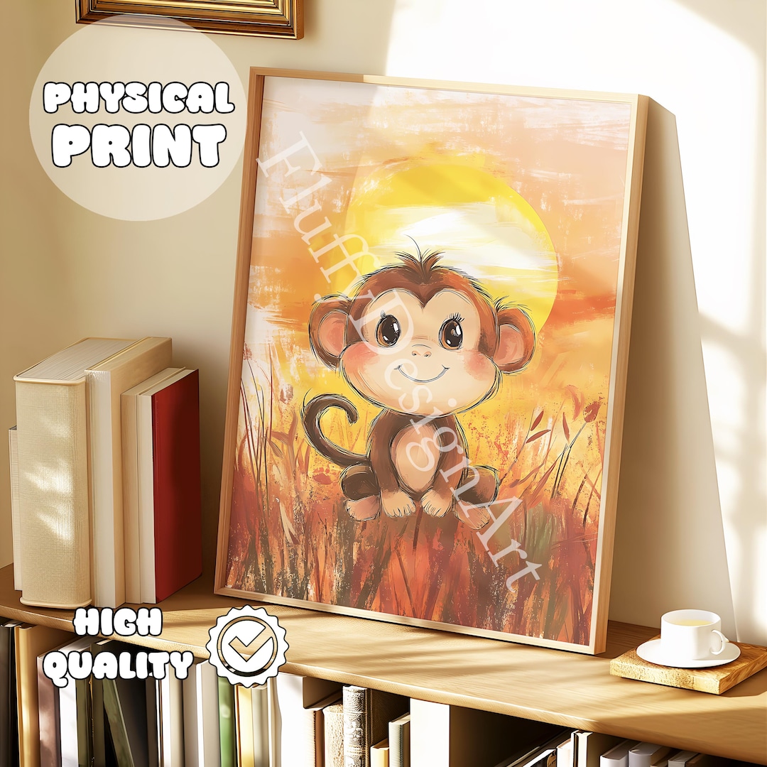 Drawing Safari Baby Monkey Art - Monkey Poster, Baby Animals Decor ...