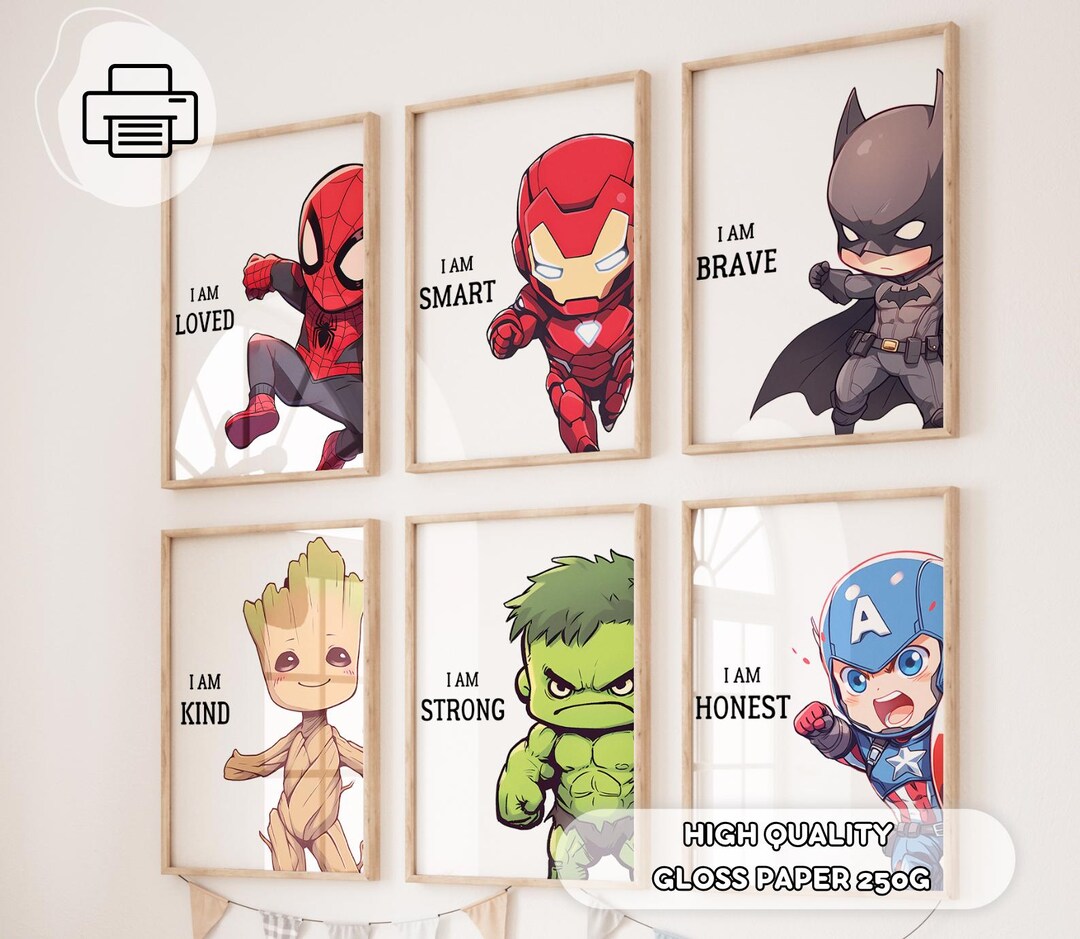 6 Superhero Affirmation Prints - Gift for Boys, Kids Avengers Posters ...