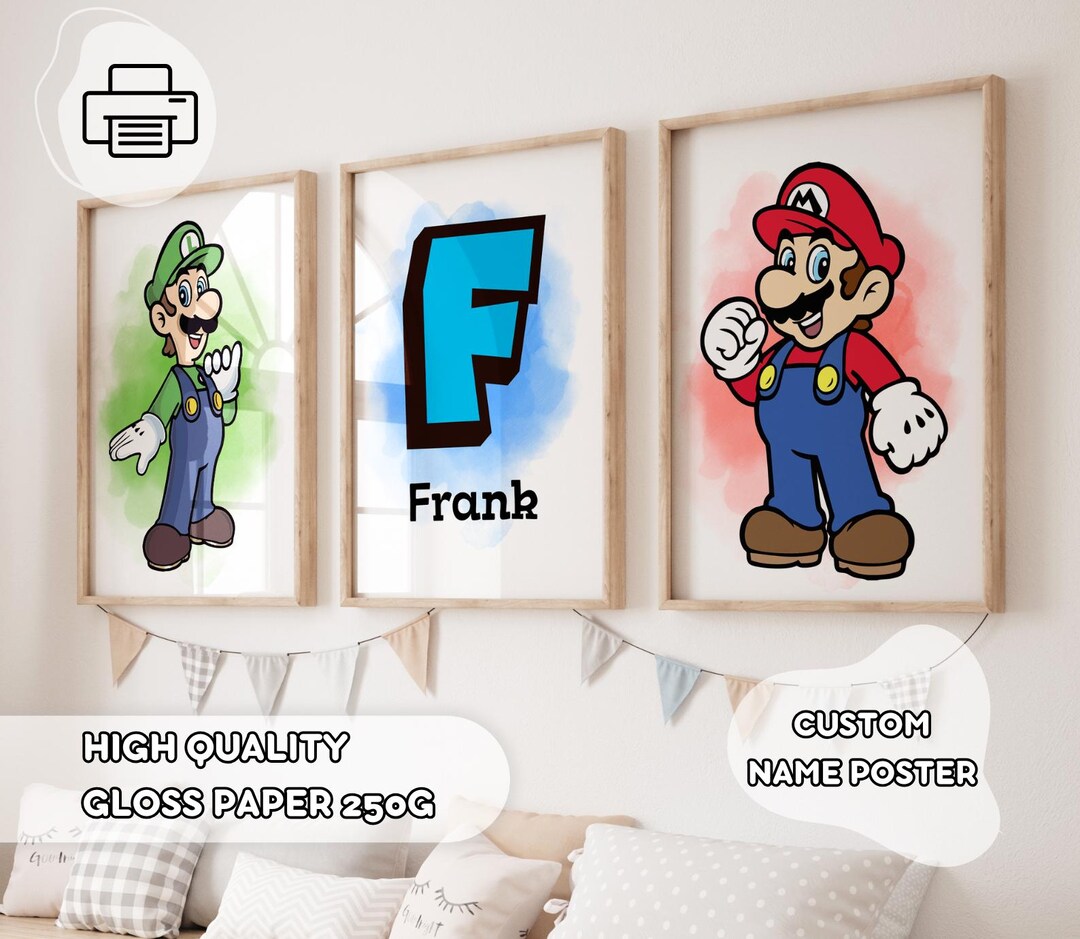 3 Personalized Super Mario Bros Poster - Mario and Luigi, Gift for Kids ...