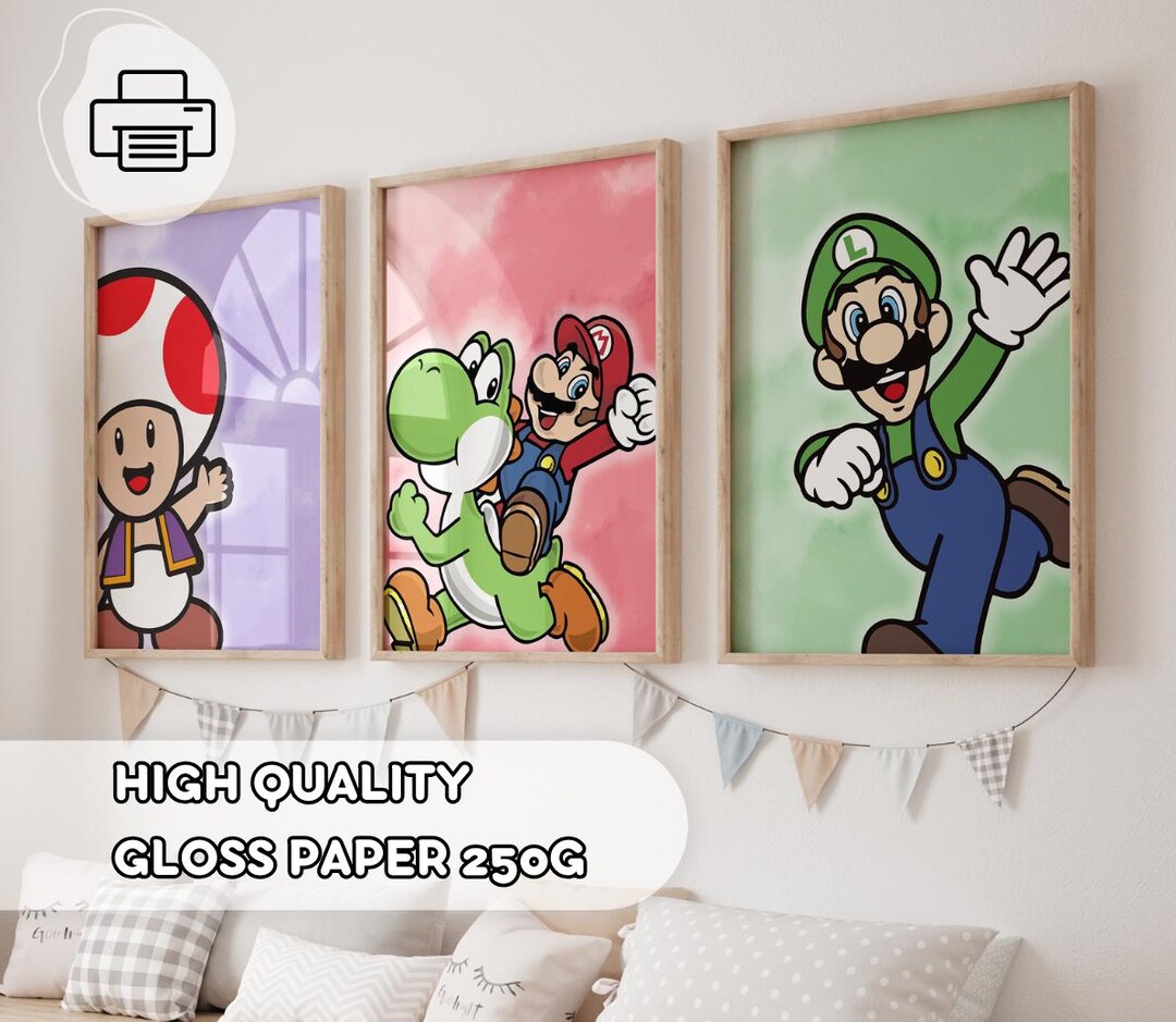 3 Full Colored Super Mario Bros Prints - Mario and Luigi, Toad, Gift ...