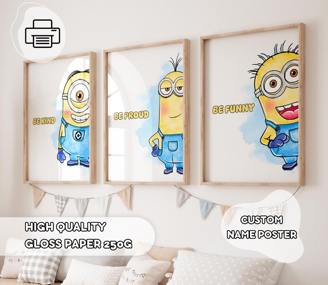 3 Watercolor Affirmation Minions Prints - Be Funny Kind Proud, Drawing ...