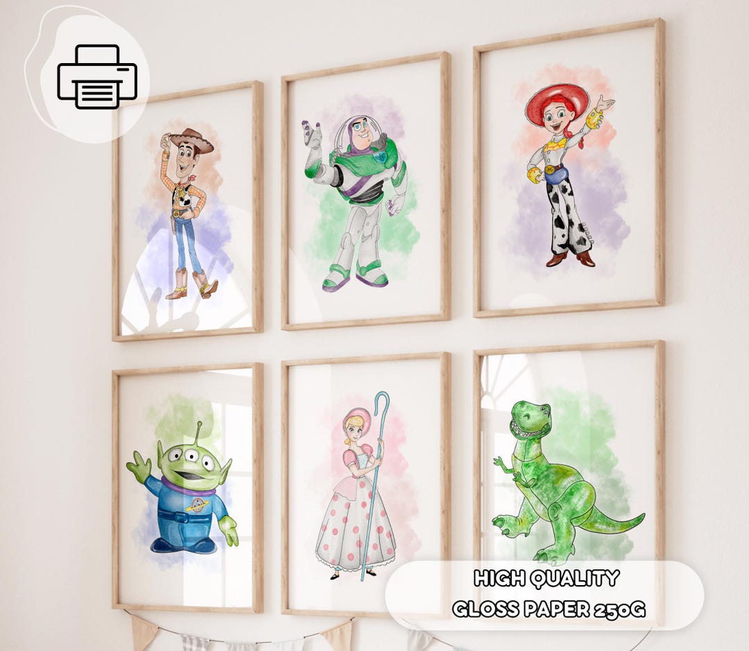 6 Hand-drawing Toy Story Poster Set, Watercolor Toys Prints, Kids Room ...