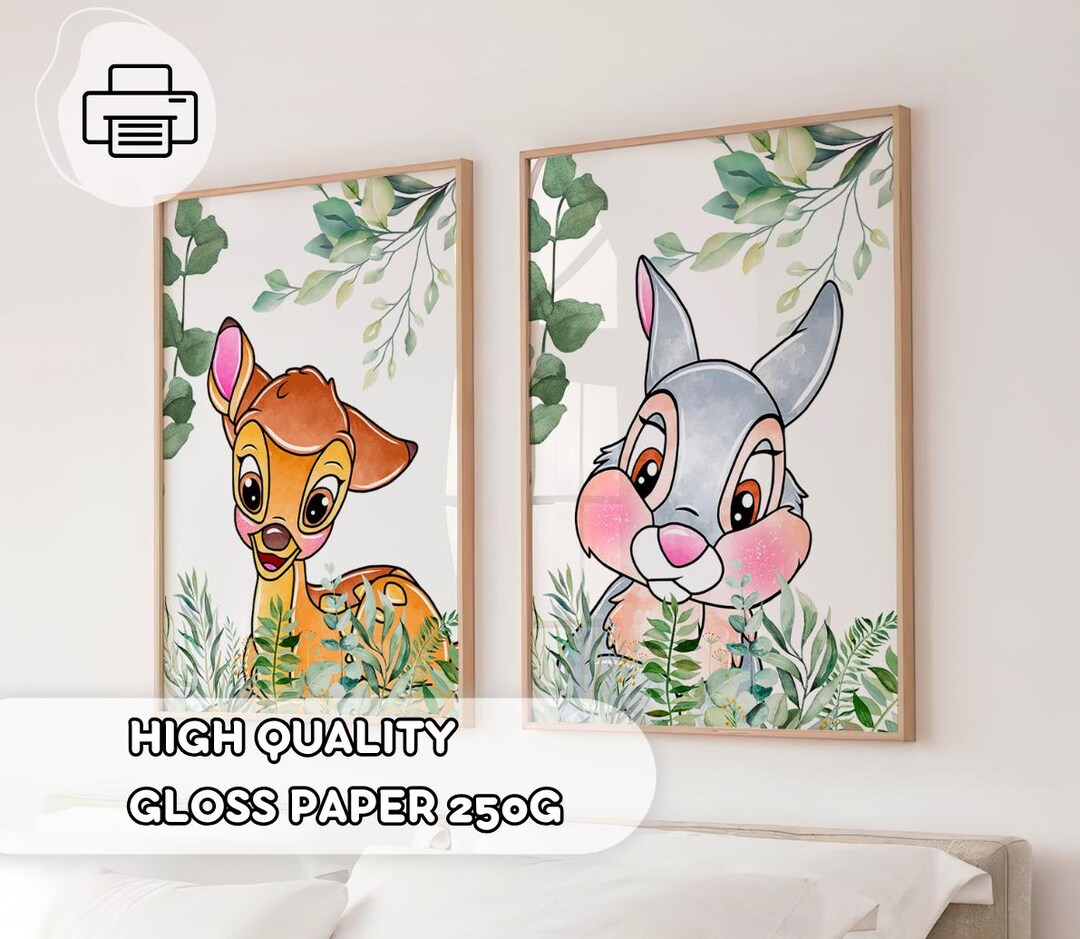 2 Bambi and Thumper Poster Set - Botanical Woodland Wall Art for Baby ...
