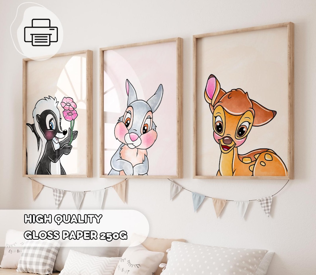 Set of 3 Bambi Prints - Pastel Drawing, Nursery Bambi Posters, Bambi ...