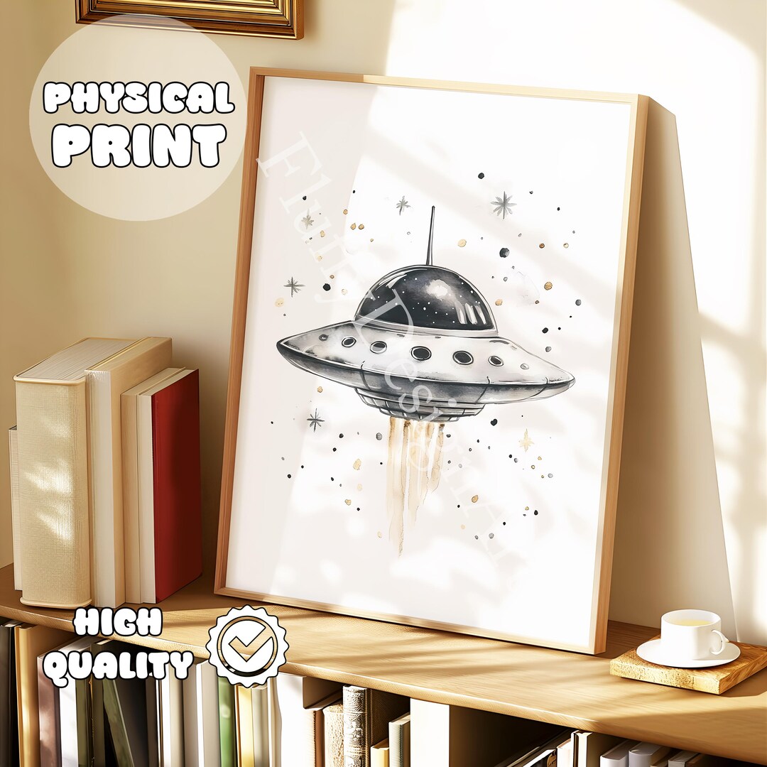 Watercolor Space Drawing Ufo Poster - Space Room Decor, Outer Space ...