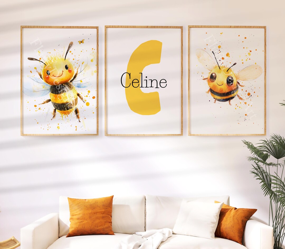 Set of 3 Personalized Bee Poster - Custom Name, Prints for Kids ...