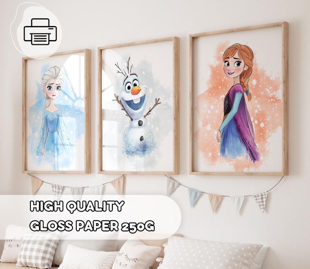 Set of 3 Frozen Prints – Elsa Anna, Olaf Wall Art for Girls Room ...