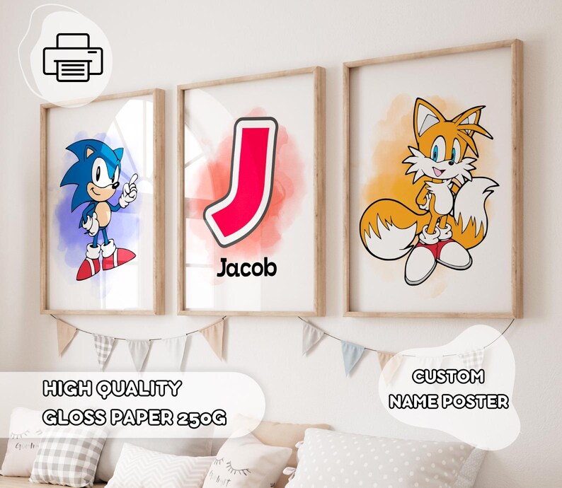 3 Custom Sonic the Hedgehog Prints - Personalized Sonic Wall Art ...