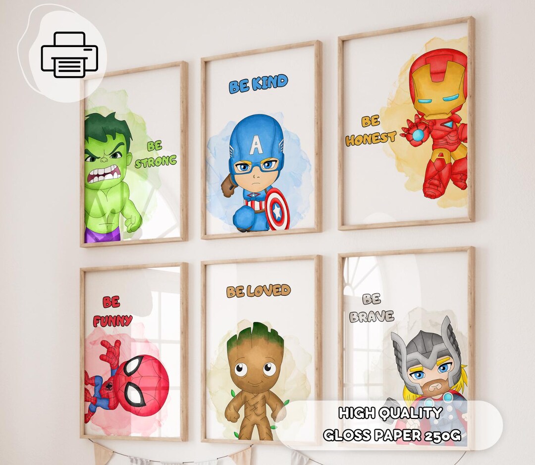 6 Nursery Baby Superheroes Prints - Watercolor Avengers Themed, Gift ...