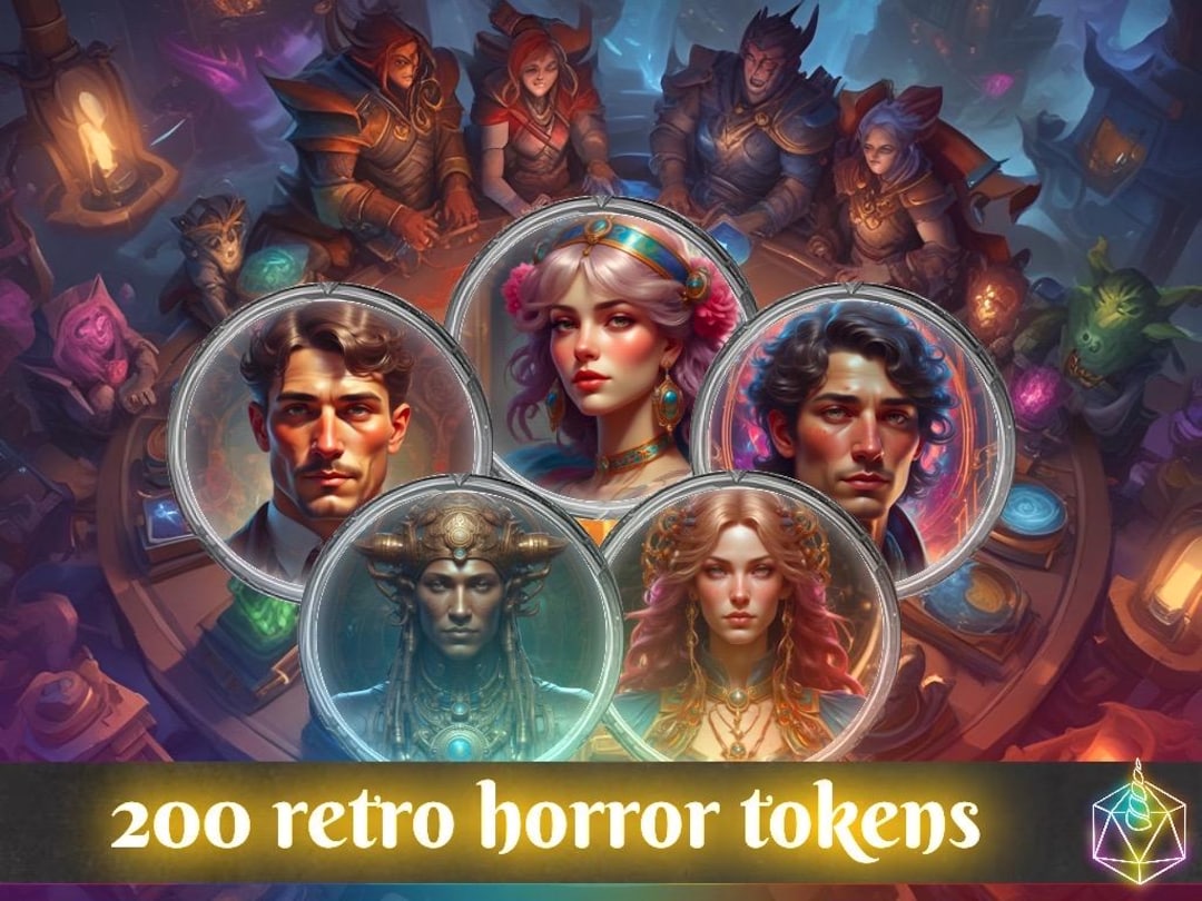 Pack of 200 Retro Horror Tokens for Dungeon Master RPG Illustrations ...