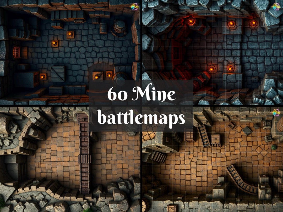 Pack of 60 Battle Maps for Dungeon Master | RPG | Battlemap | Mining ...