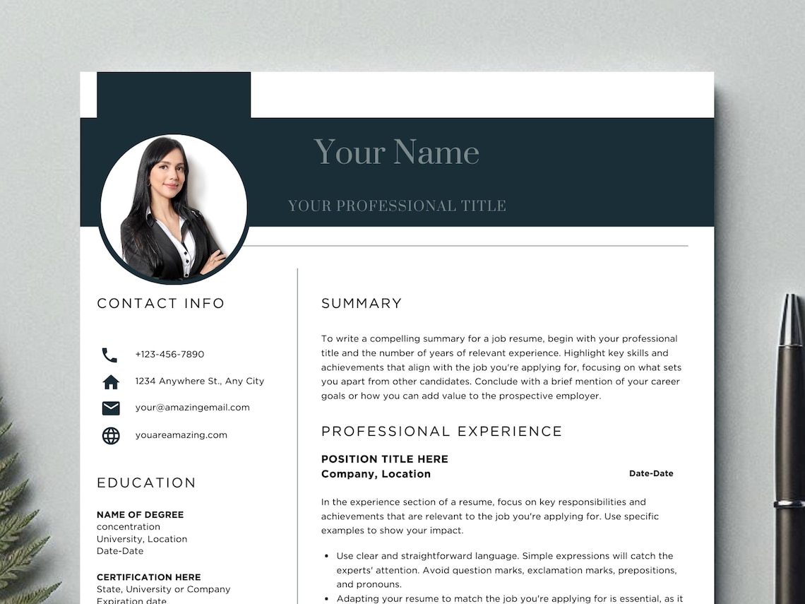 Professional and CLEAN Resume Template With Photo. First Job, CV, Clean ...