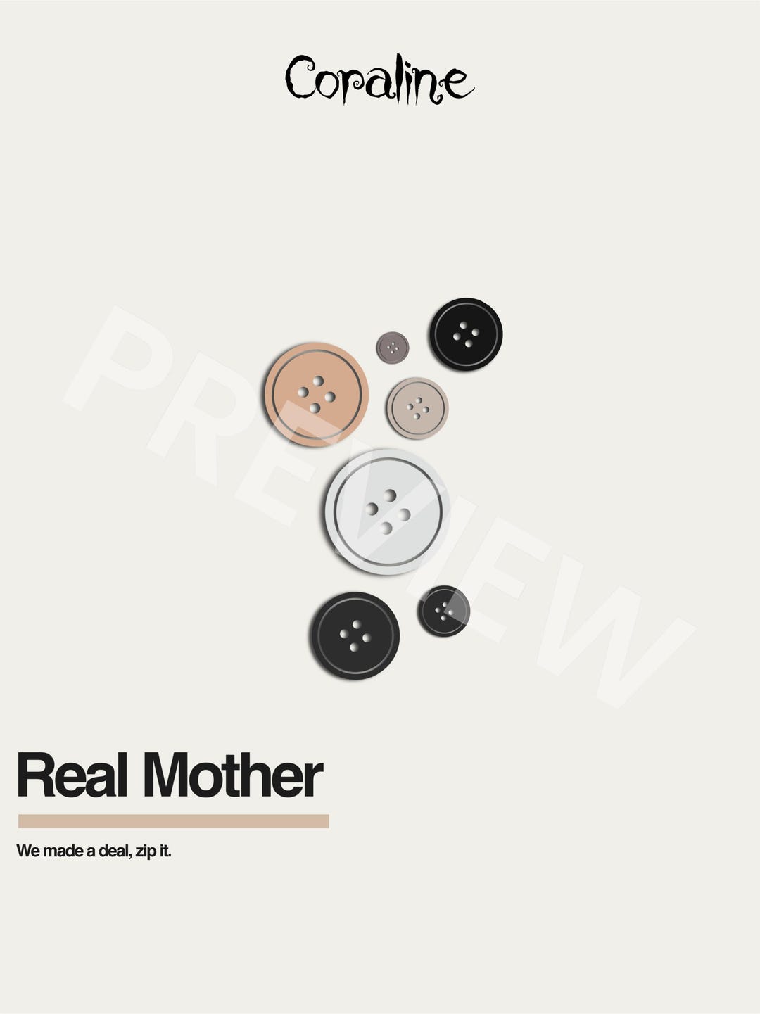 Coraline Minimalist Button Art Poster the Real Mother - Etsy