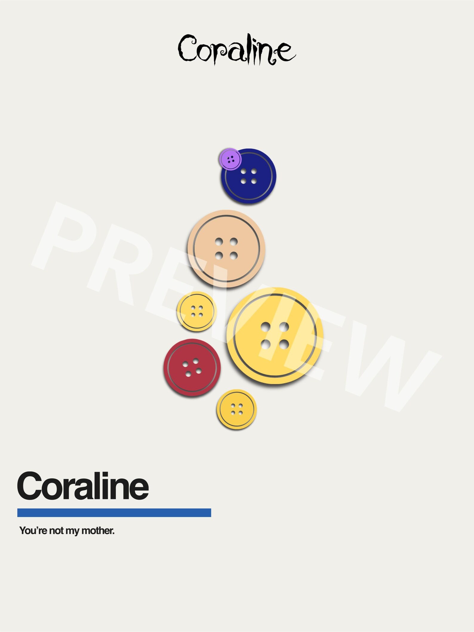 Coraline Minimalist Button Art Poster Character Colourway - Etsy
