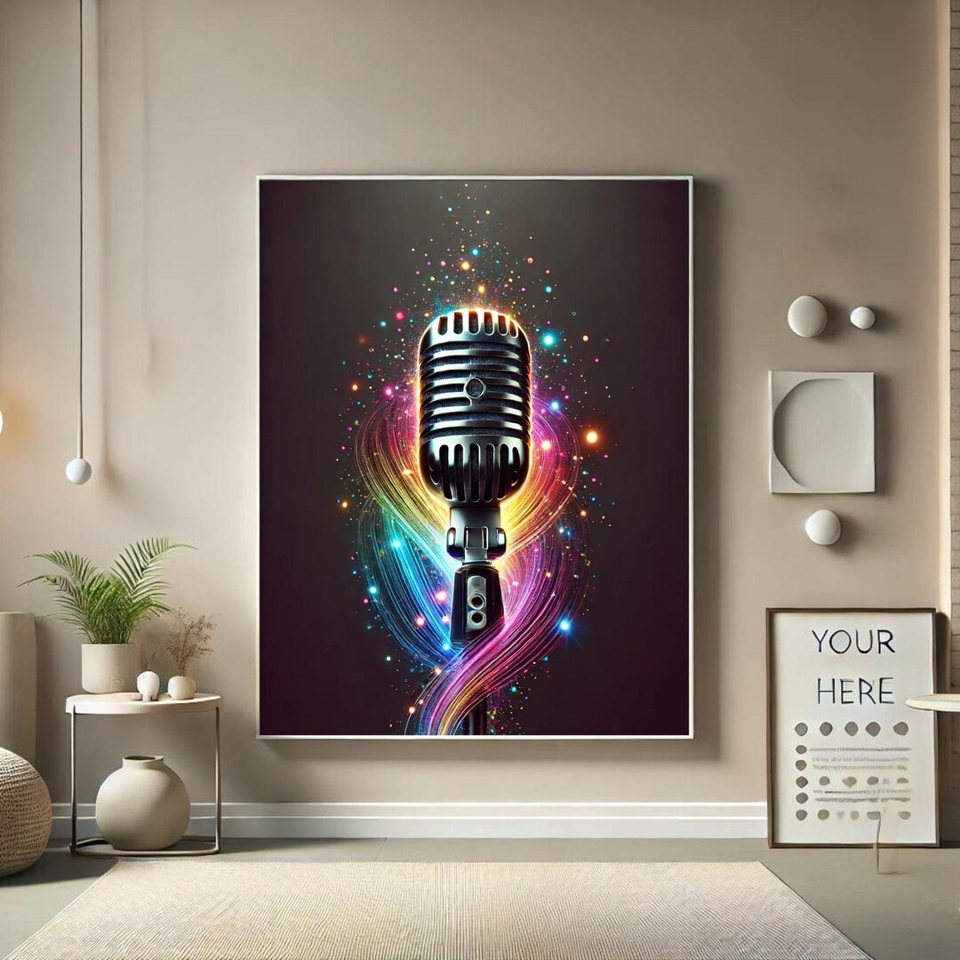 Music Wall Decor Microphone Digital Art Print Wall Art AI Generated AI ...