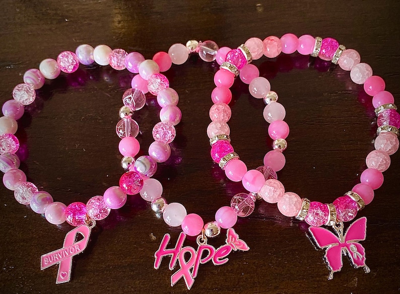 Breast Cancer Awareness Bracelets| Beaded Bracelet| 8mm Pink Beaded ...