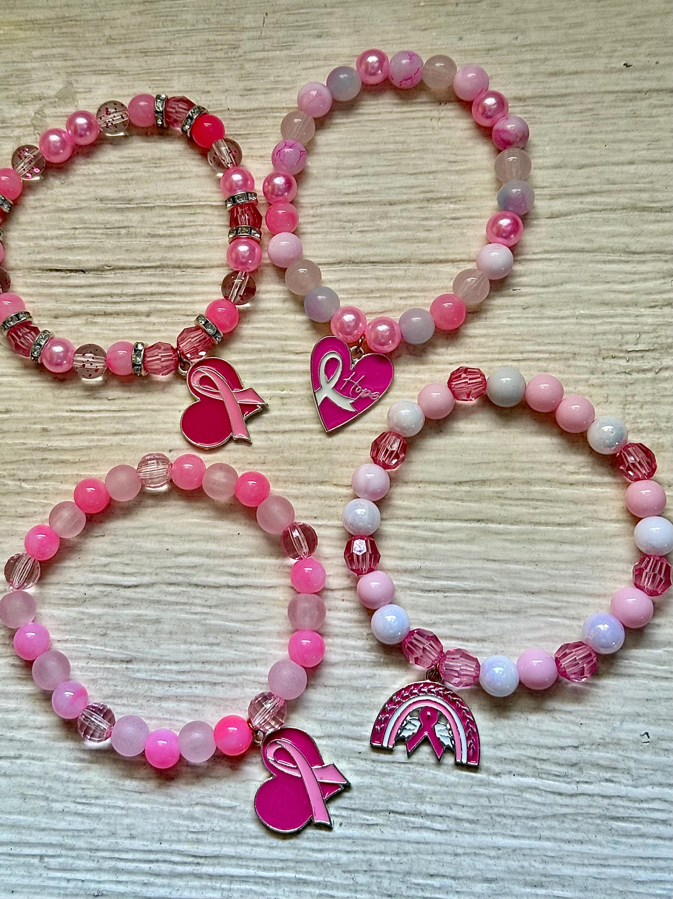 Breast Cancer Awareness Bracelets| Beaded Bracelet| 8mm Pink Beaded ...