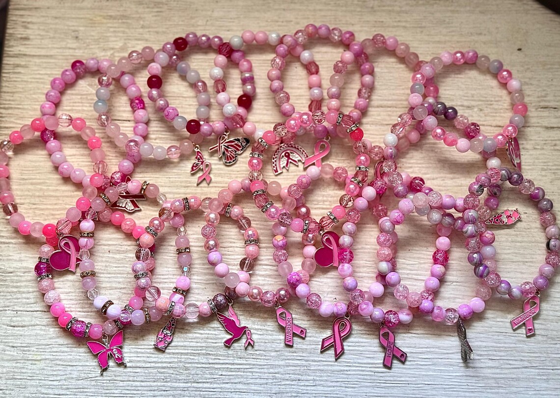 Breast Cancer Awareness Bracelets| Beaded Bracelet| 8mm Pink Beaded ...