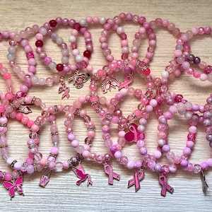 Breast Cancer Awareness Bracelets| Beaded Bracelet| 8mm Pink Beaded ...