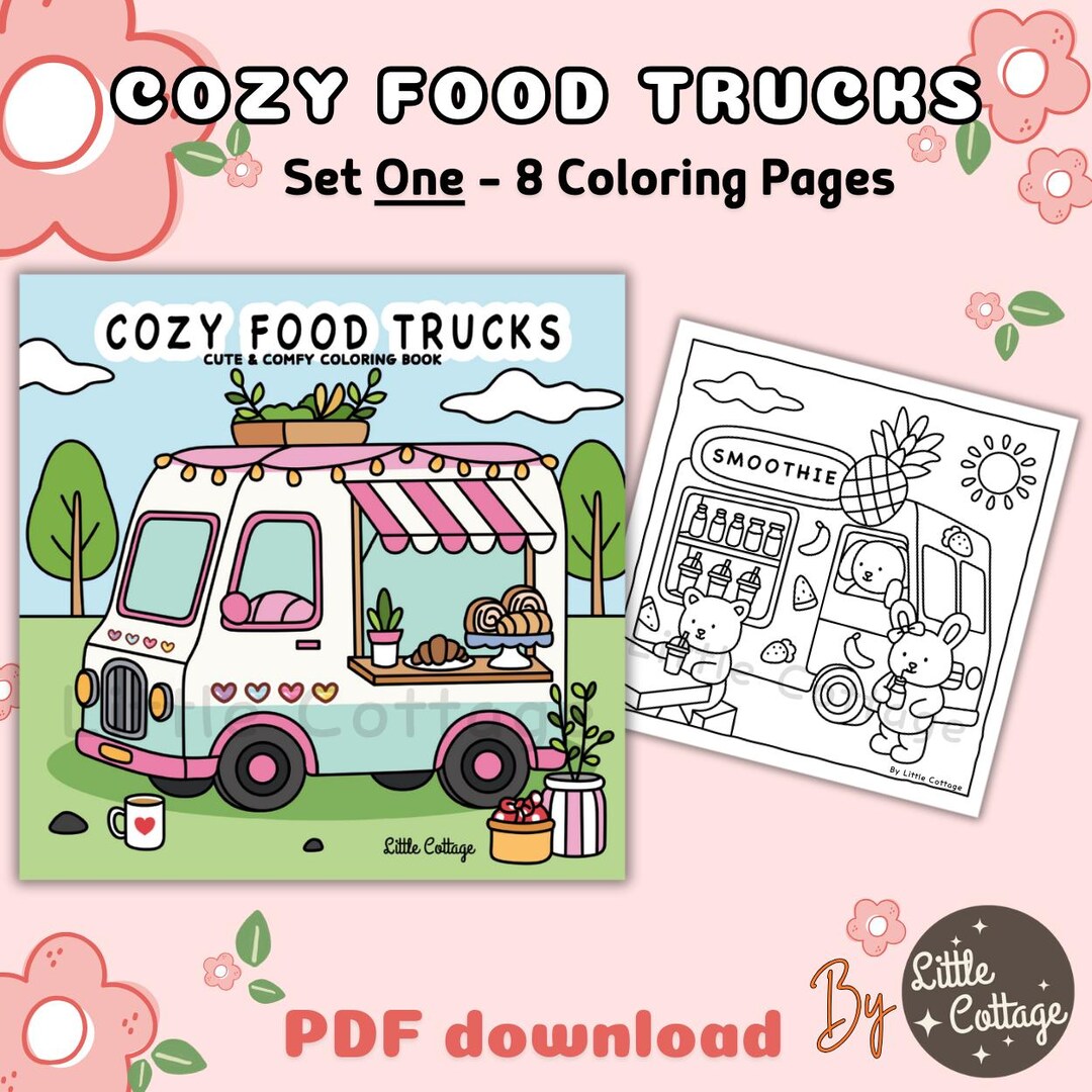 Cozy Food Trucks: Set 1 - Cute Coloring Book for Relaxation | Easy and ...
