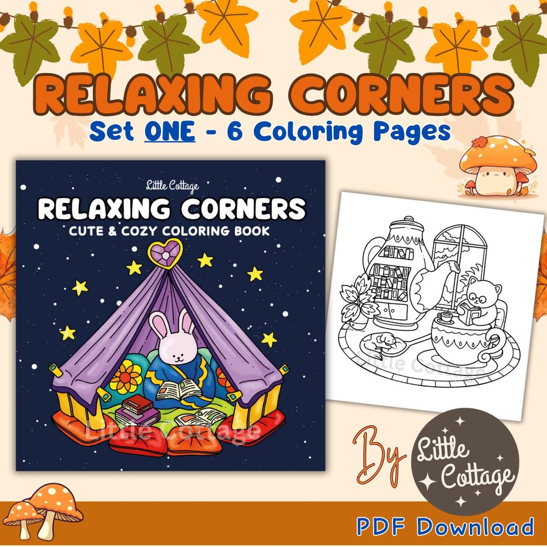 Relaxing Corners: Set 1/2 - Cute and Cozy Coloring Books for Relaxation ...