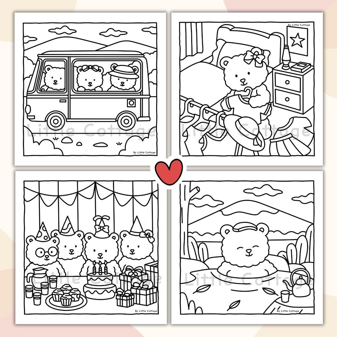 Cozy Days Coloring Book: Set 2 - Super Cute Teddy Characters in Comfy ...