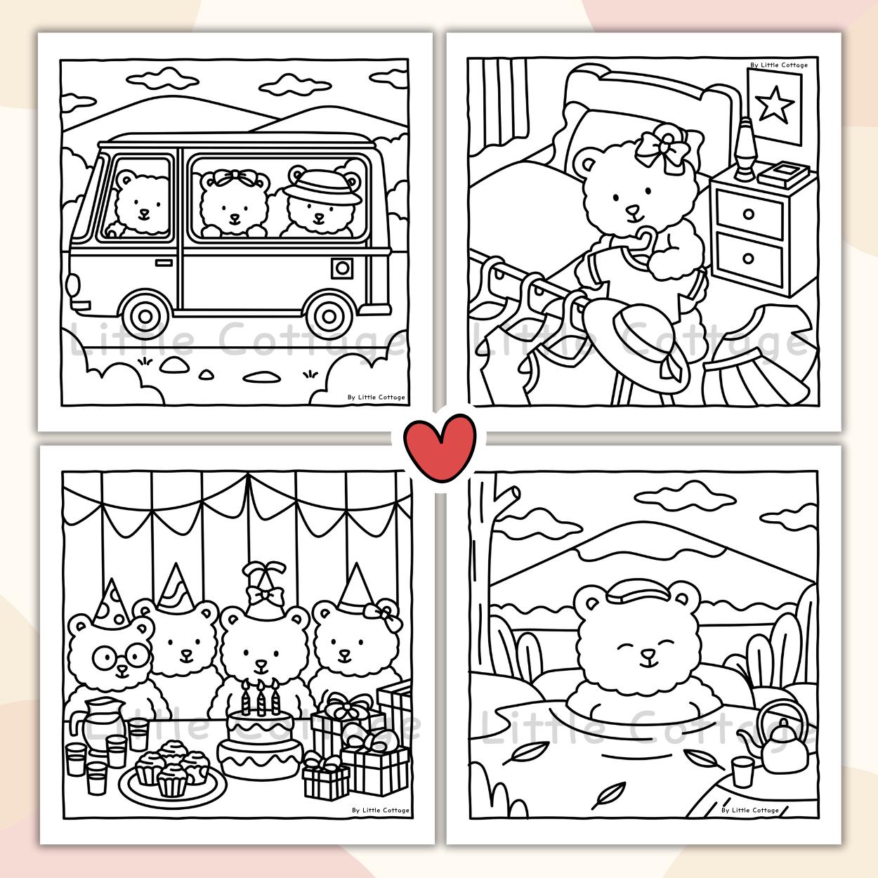 Cozy Days Coloring Book: Set 2 - Super Cute Teddy Characters in Comfy ...