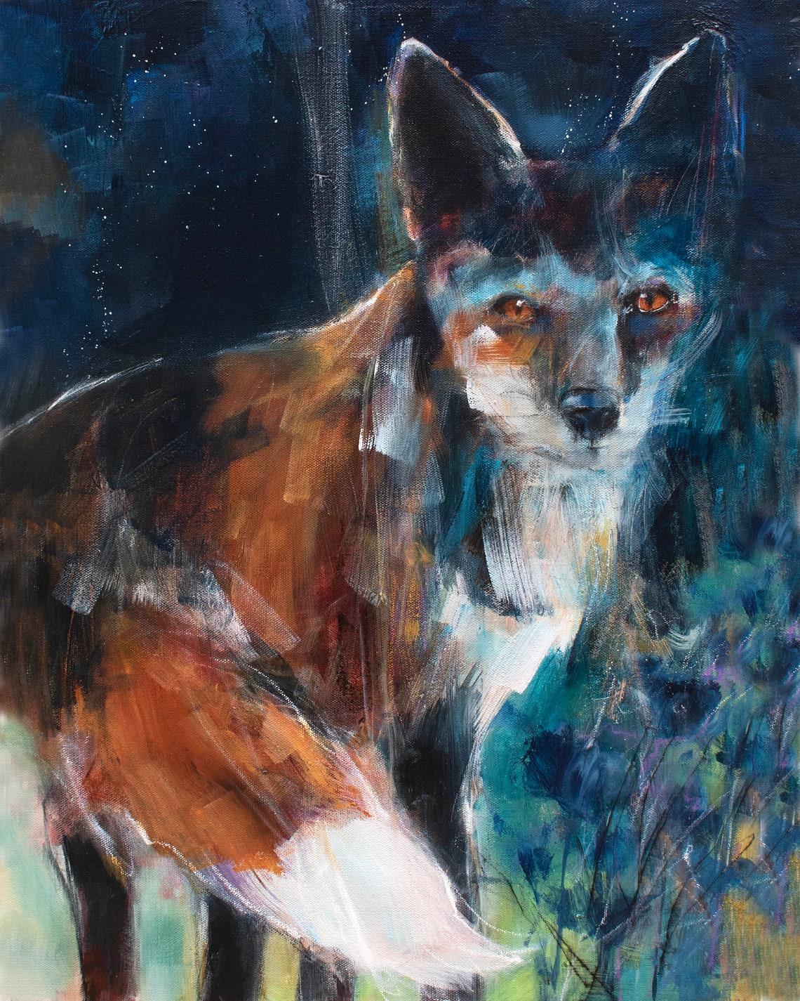 Fox Fine Art Print by Jen Singh, "this Visceral Moment" | Wildlife Art | Red Fox | Night Forest ...